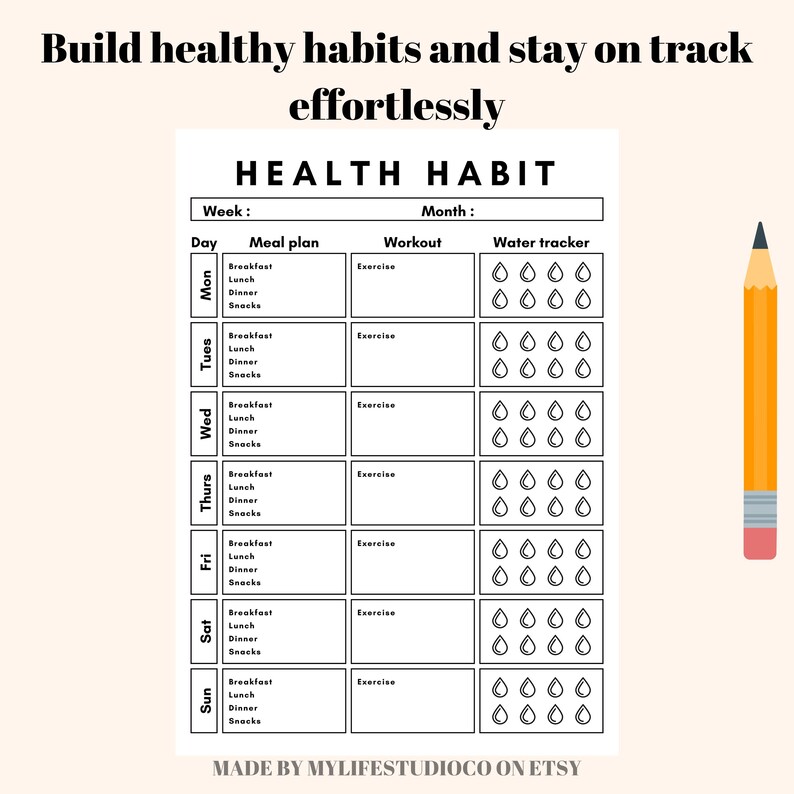 Health Habit Tracker | Wellness Planner | Daily Habit Log | Self-care ...