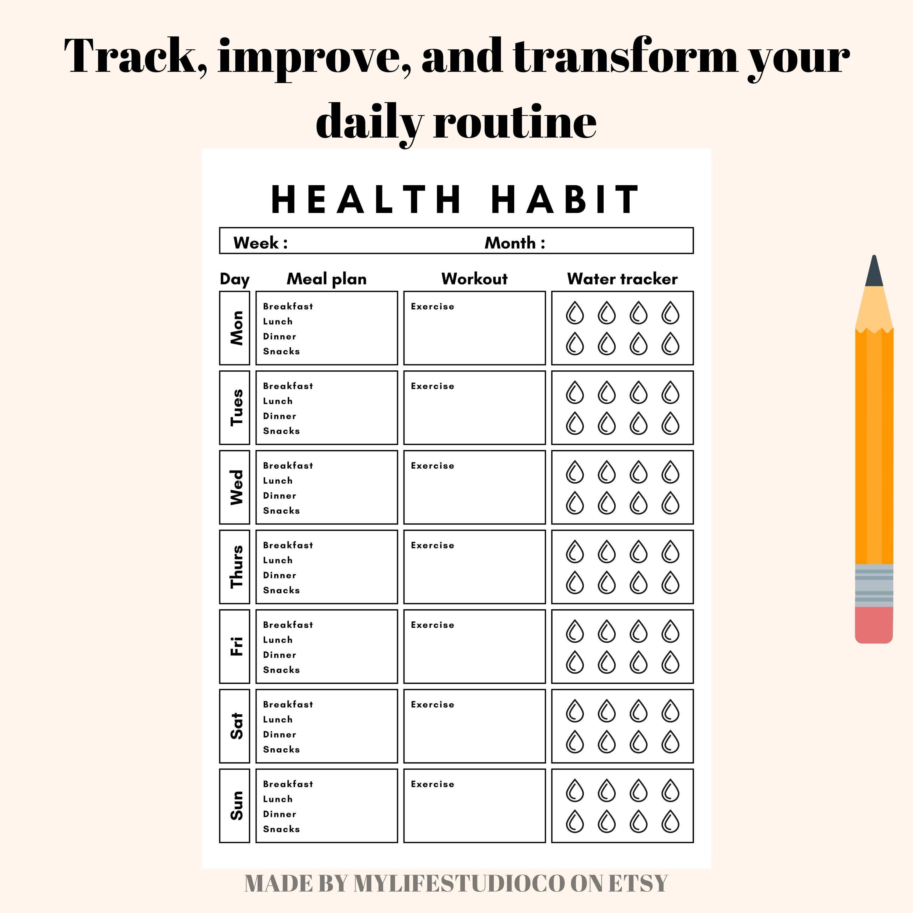 Health Habit Tracker | Wellness Planner | Daily Habit Log | Self-care ...