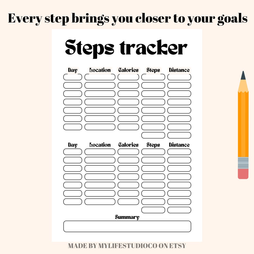 Steps Tracker | Daily Step Log | Fitness Tracker | Walking Goal Planner ...