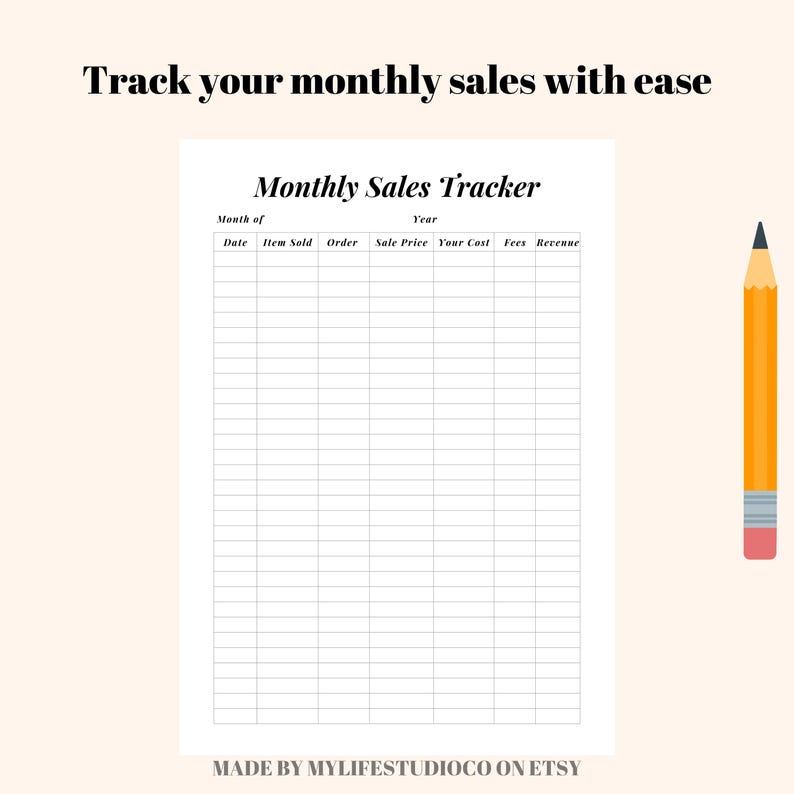 Monthly Sales Tracker | Printable Sales Log | Small Business Revenue ...