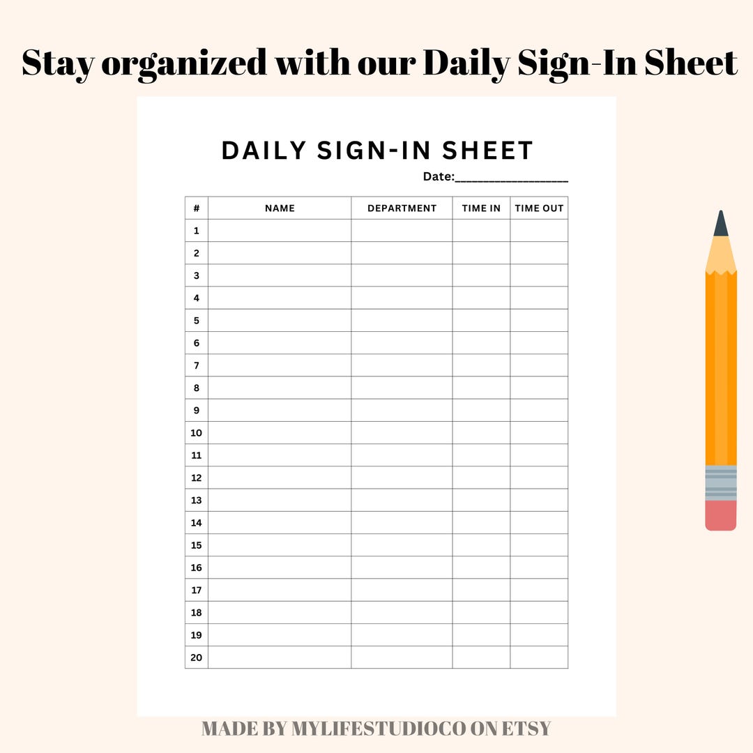 Daily Sign-in Sheet Template | Employee Attendance Tracker | Digital ...