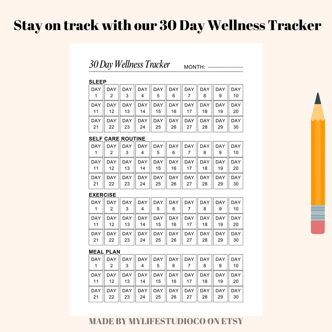 30 Day Wellness Tracker, Health Log, Fitness Planner, Habit Tracker ...