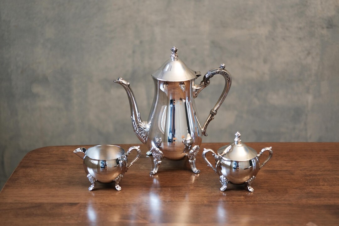Vintage Rare Silver Plated EP Brass Coffee or Tea Pot Set With Sugar ...