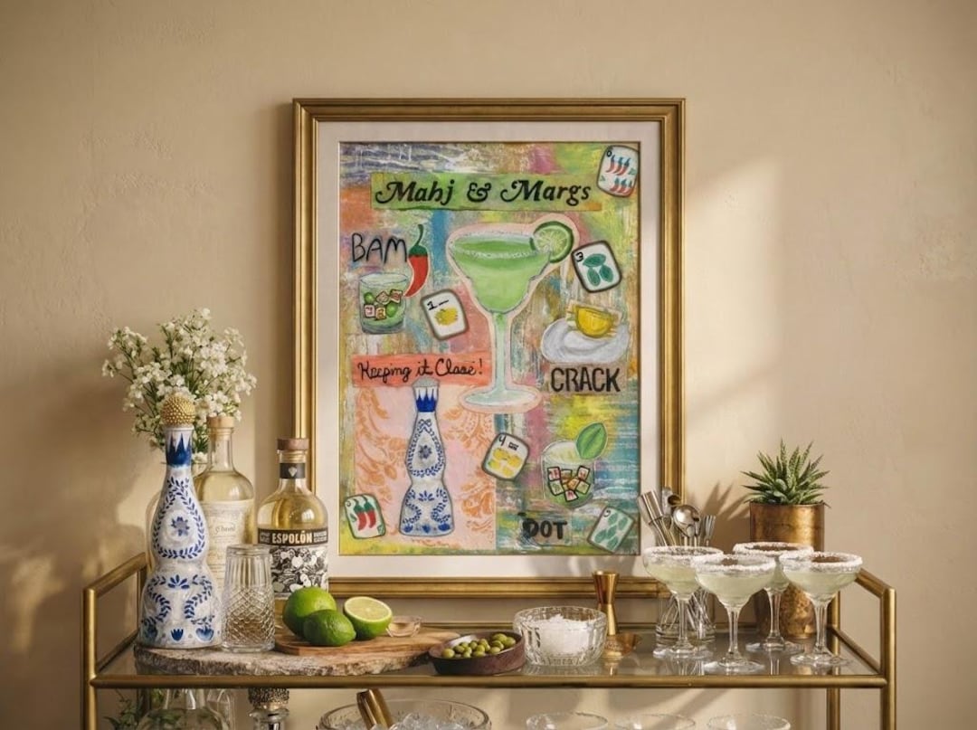 Mahjong Wall Art Print | Margarita Cocktail Bar Cart Decor | Gift for ...
