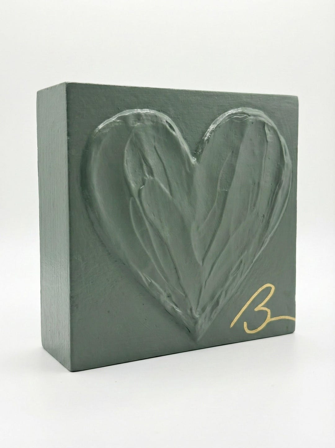 Sage Green Heart Block: Textured Wood Sculpture, Botanical Valentine's ...