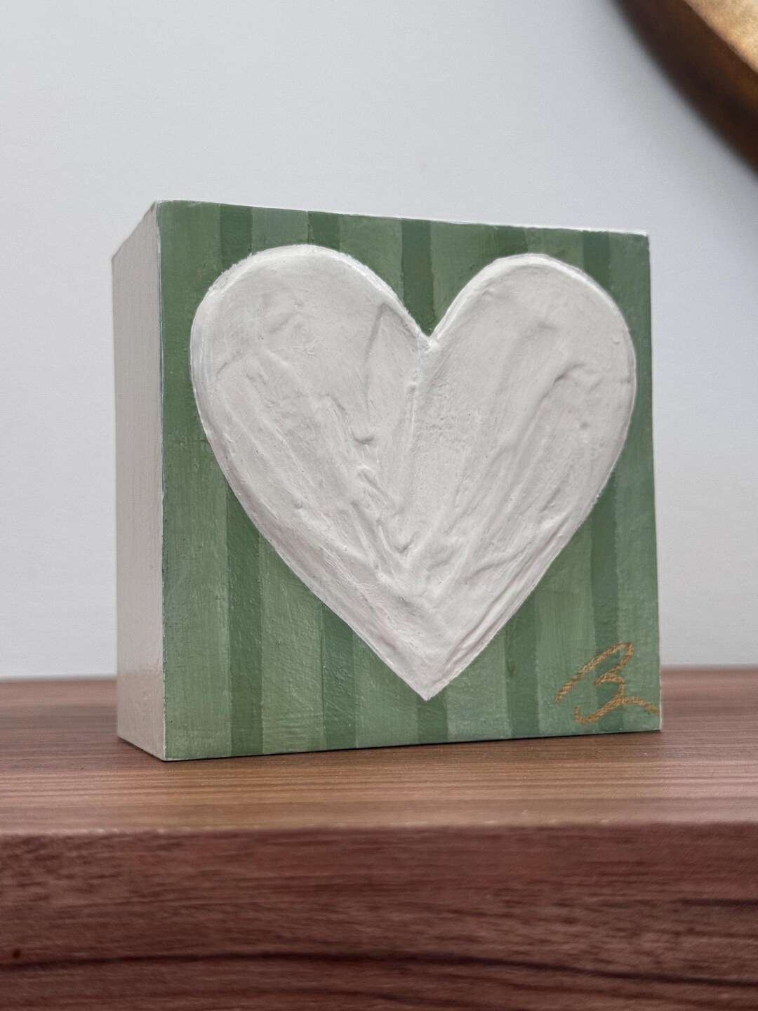 Pinstripe Heart Block: Tailored Wood Art, Refined Valentines Decor - Etsy