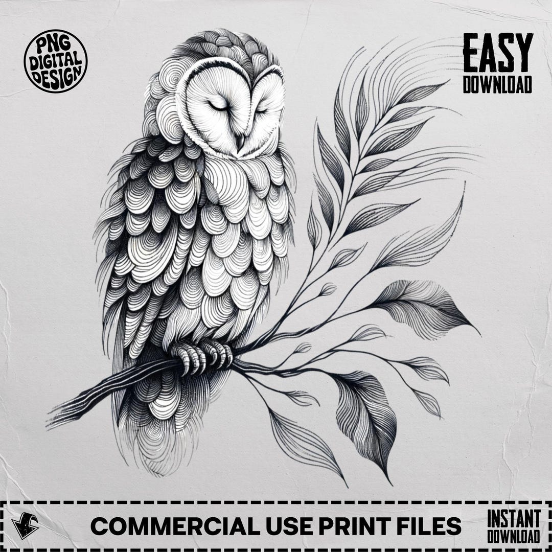Black and White Line Art Owl PNG Design, Boho Woodland T-shirt ...