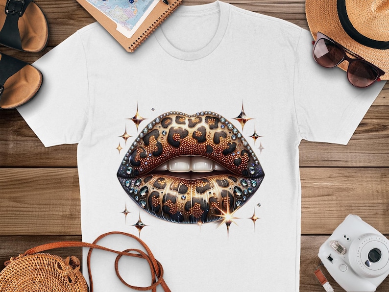 Leopard Lips PNG, Glam Sparkle Lip Digital Design, Faux Rhinestone ...