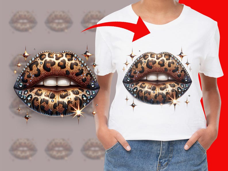 Leopard Lips PNG, Glam Sparkle Lip Digital Design, Faux Rhinestone ...