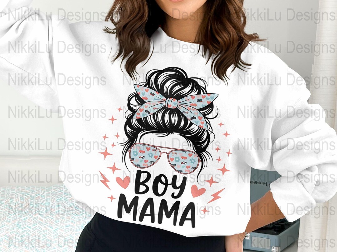 Boy Mama PNG, Mom Life Messy Bun Sublimation T-shirt Design, Motherhood ...