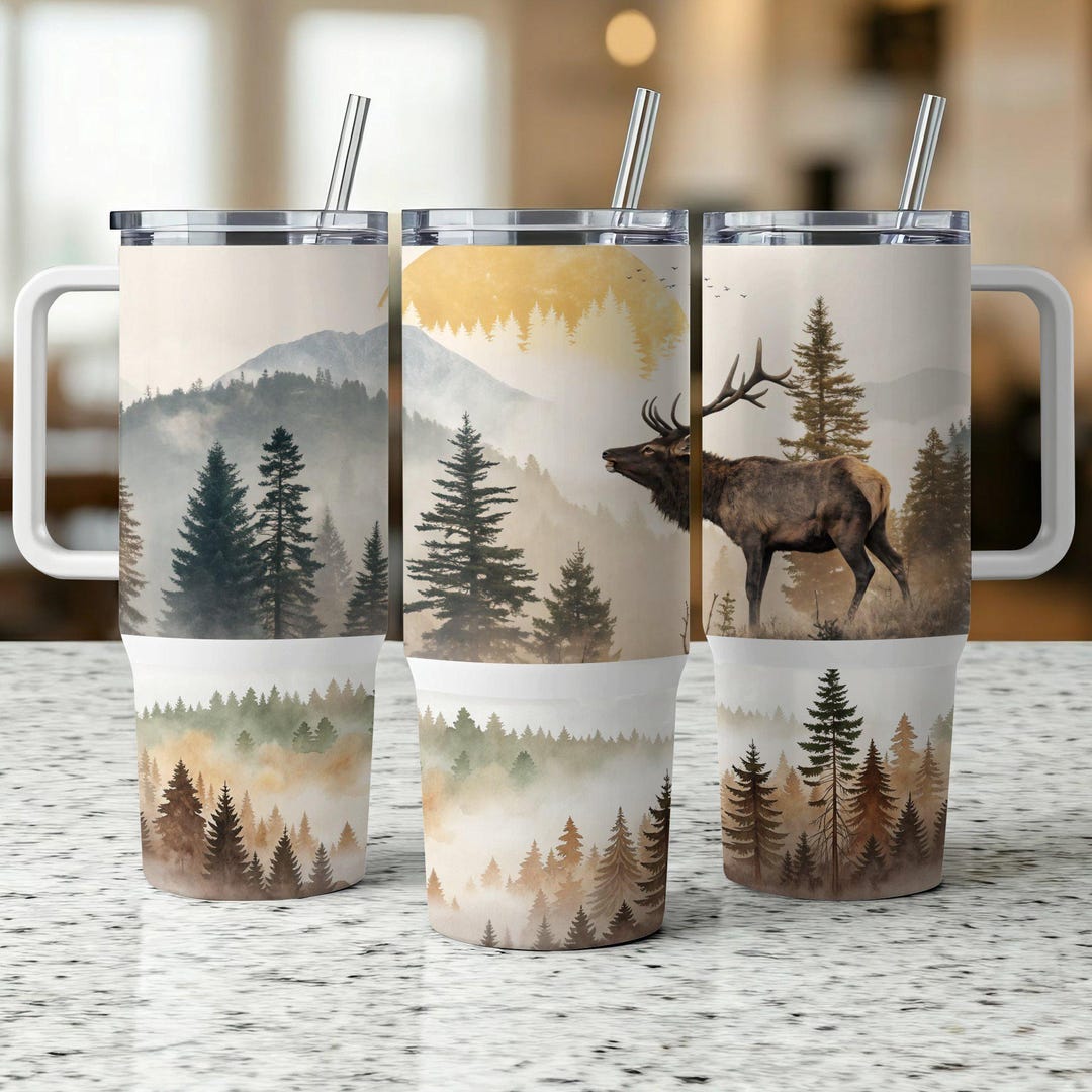Elk Forest 40 Oz Tumbler Wrap: Wildlife Mountain Scene (digital ...