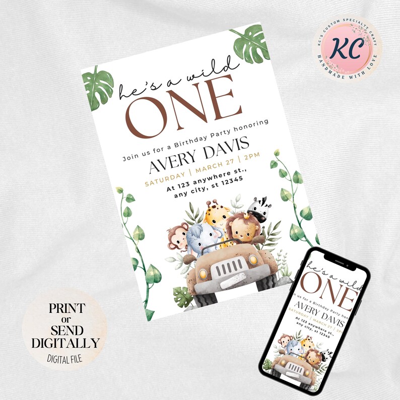 Wild One Birthday Invitation, Safari Wild One Party Invite, Printable ...