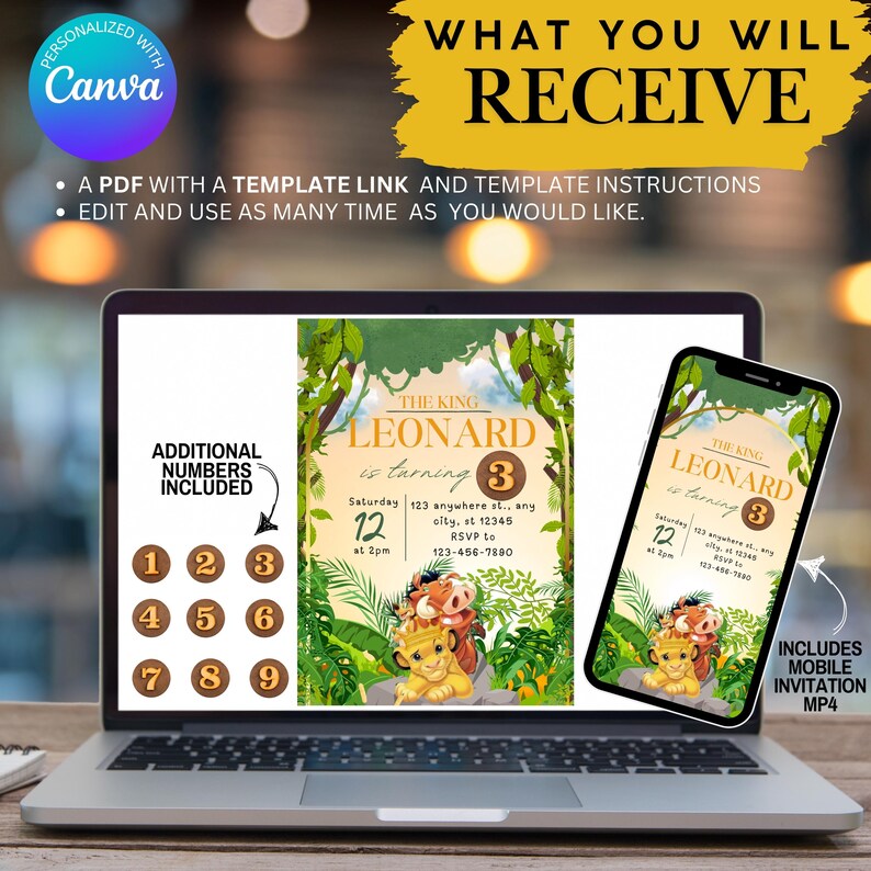 Lion King Simba Cartoon Printable Invitation, Mobile Digital Invitation ...