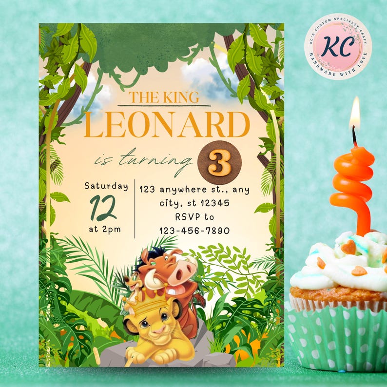 Lion King Simba Cartoon Printable Invitation, Mobile Digital Invitation ...