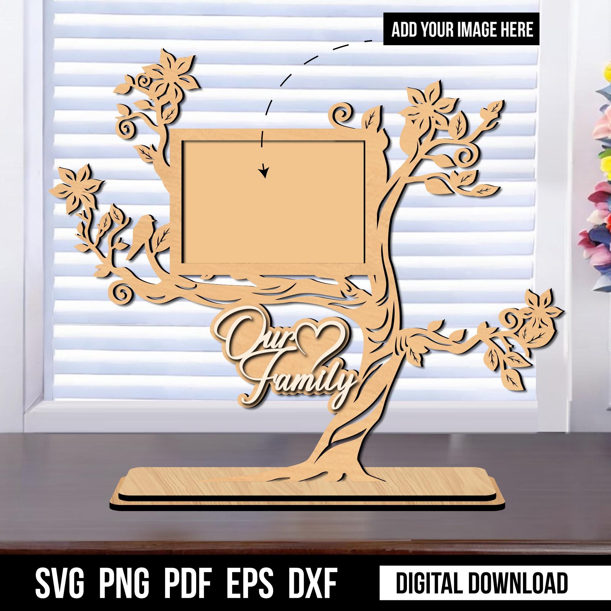 Laser Cut Family Tree Photo Frame SVG Bundle With Stand, Thickness 3mm ...