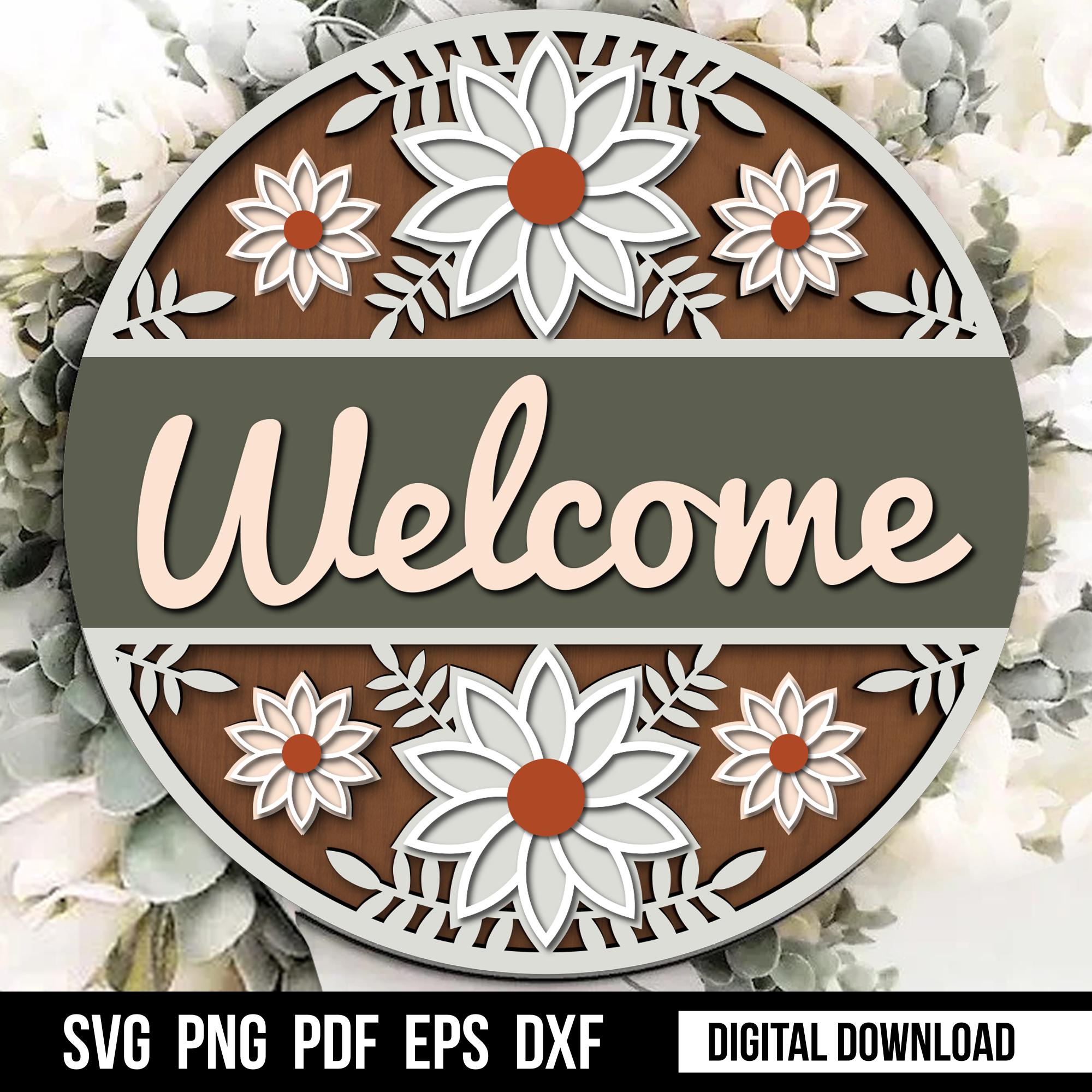 Floral Welcome Sign SVG: Laser Cut Door Hanger (digital Download) - Etsy