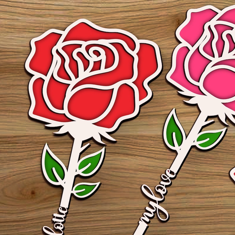 Rose Flower Laser Cut Out Art Valentine Day, Acrylic Wood, Personalized ...