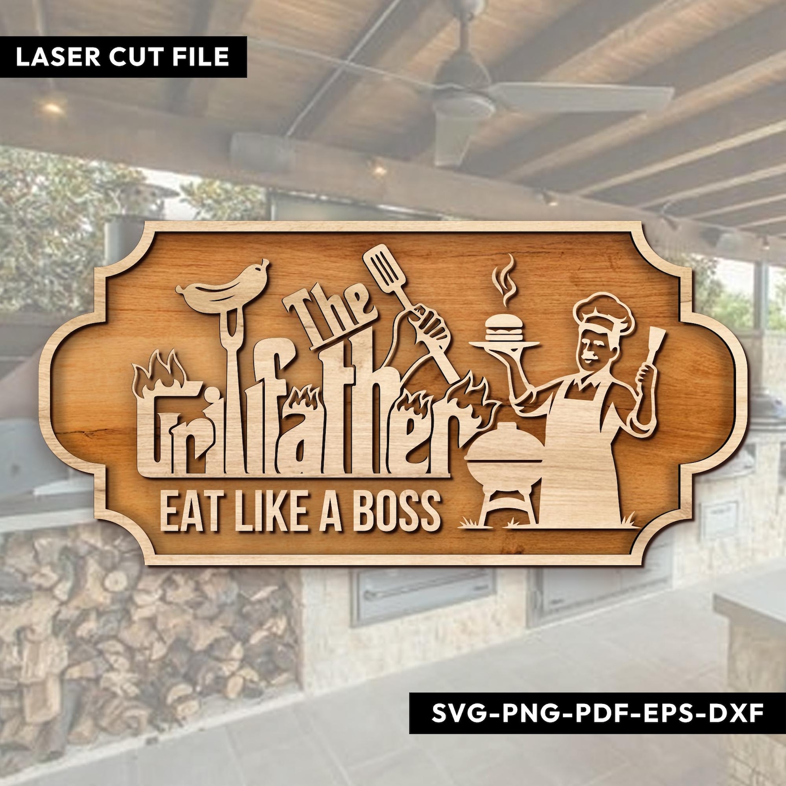 The Grillfather SVG File: Dad Grill Sign, Laser Cut Design (digital ...