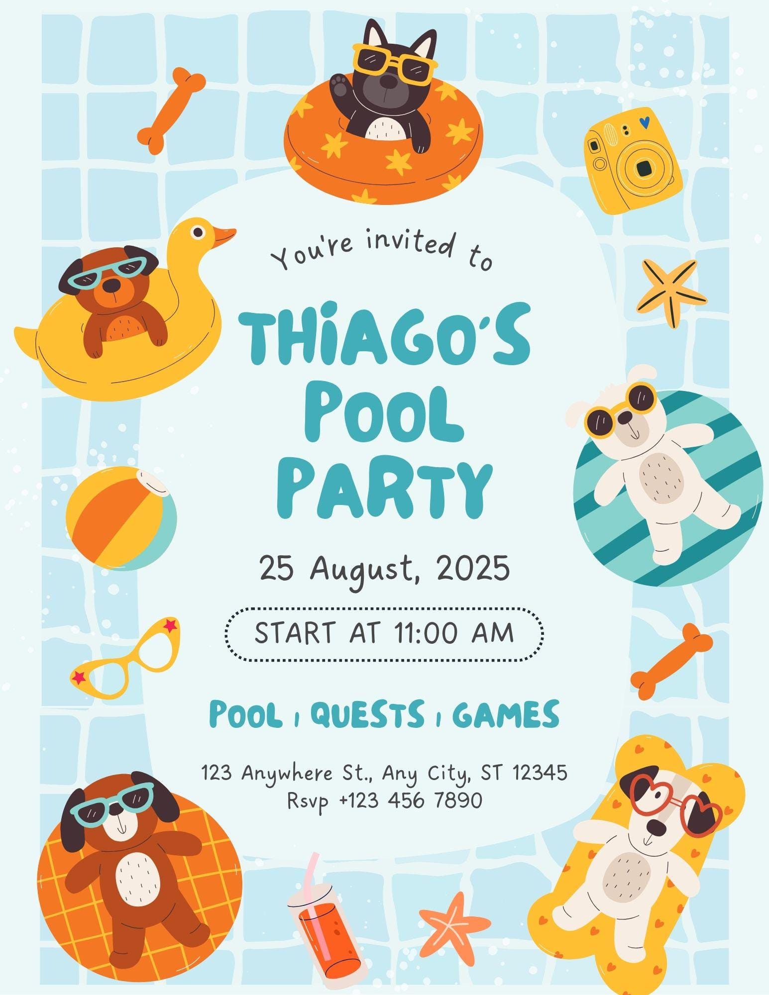 Dog Pool Party Invite - Digital - Etsy