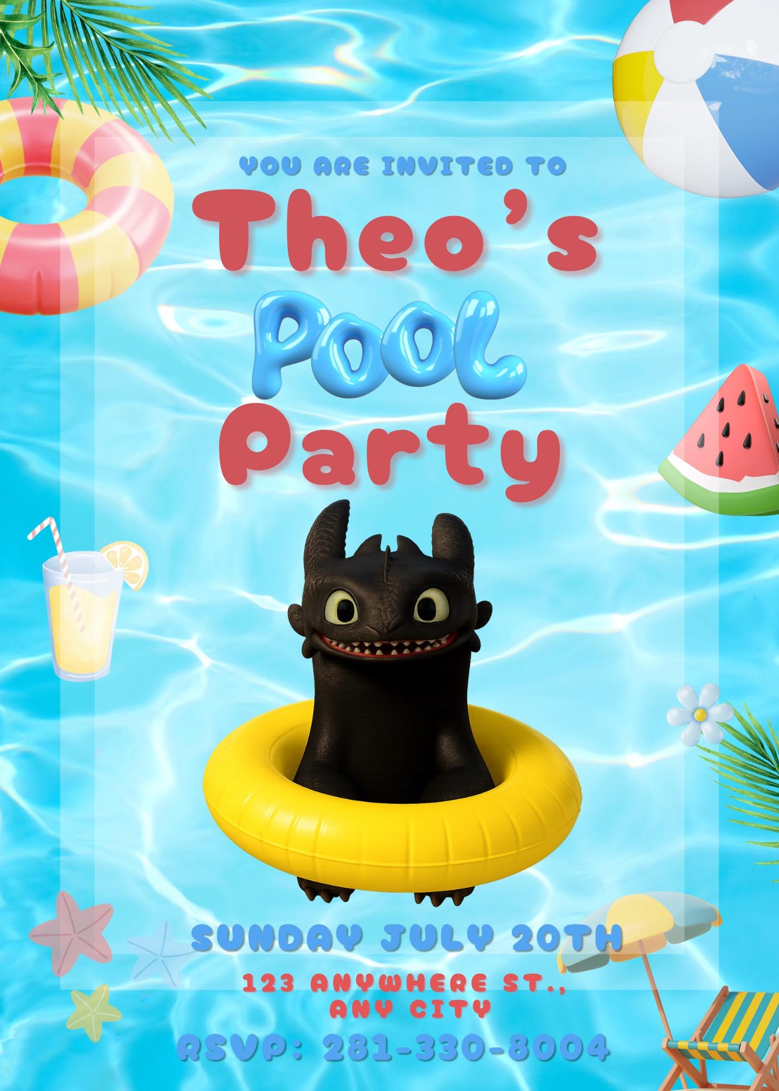 Toothless Inspired Pool Party Invite - Digital Download - Etsy