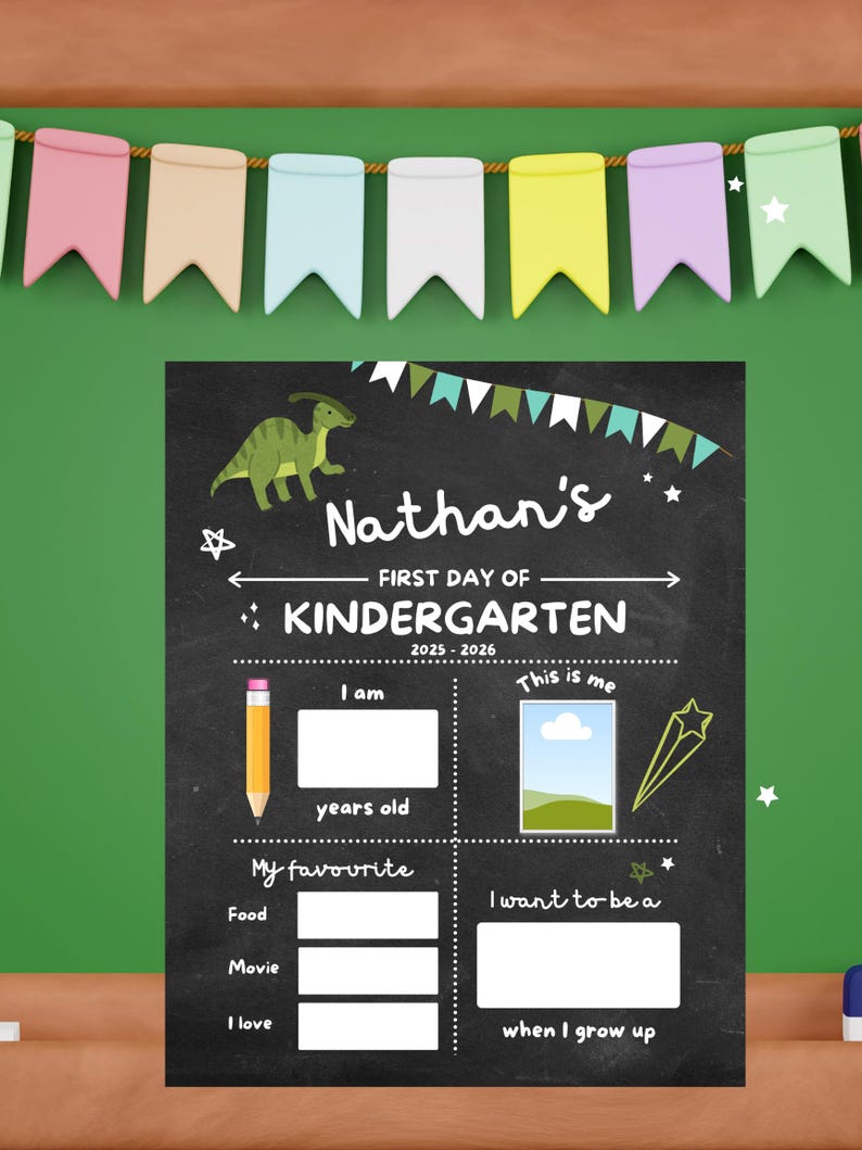 Editable Dinosaur First Day of Kindergarten Sign – Printable Template ...