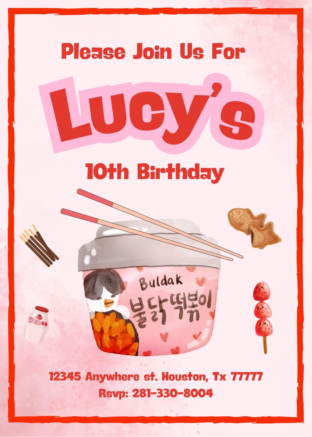 Buldak Ramen Party Customizable Invite - Digital Download - Etsy