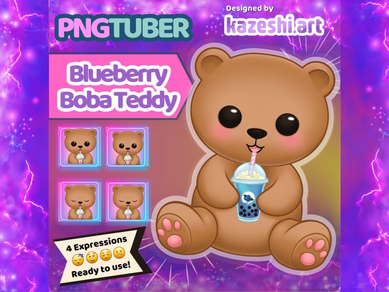 Pngtuber Blueberry Boba Bear Model for Twitch 4x Brown Reactive Discord ...