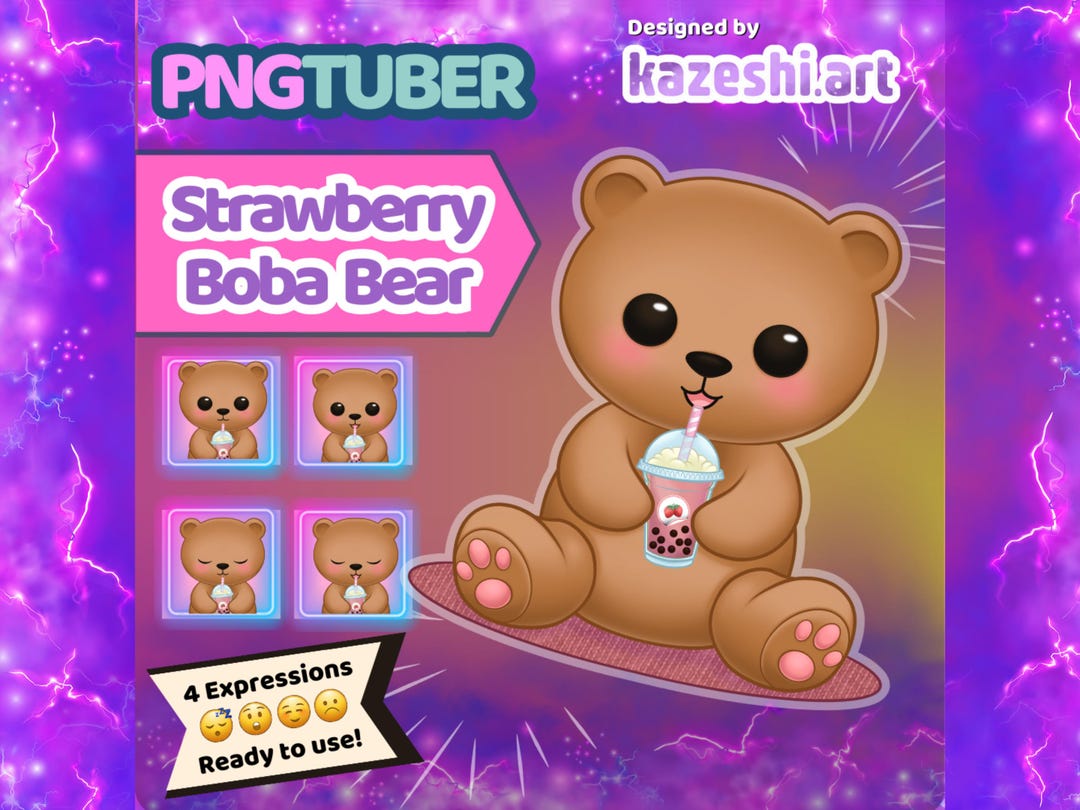 Pngtuber Strawberry Boba Bear Model for Twitch 4x Brown Reactive ...