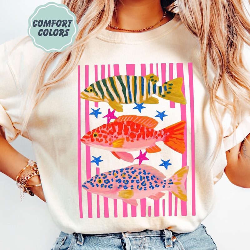 Fish Graphic Tee Women - Etsy