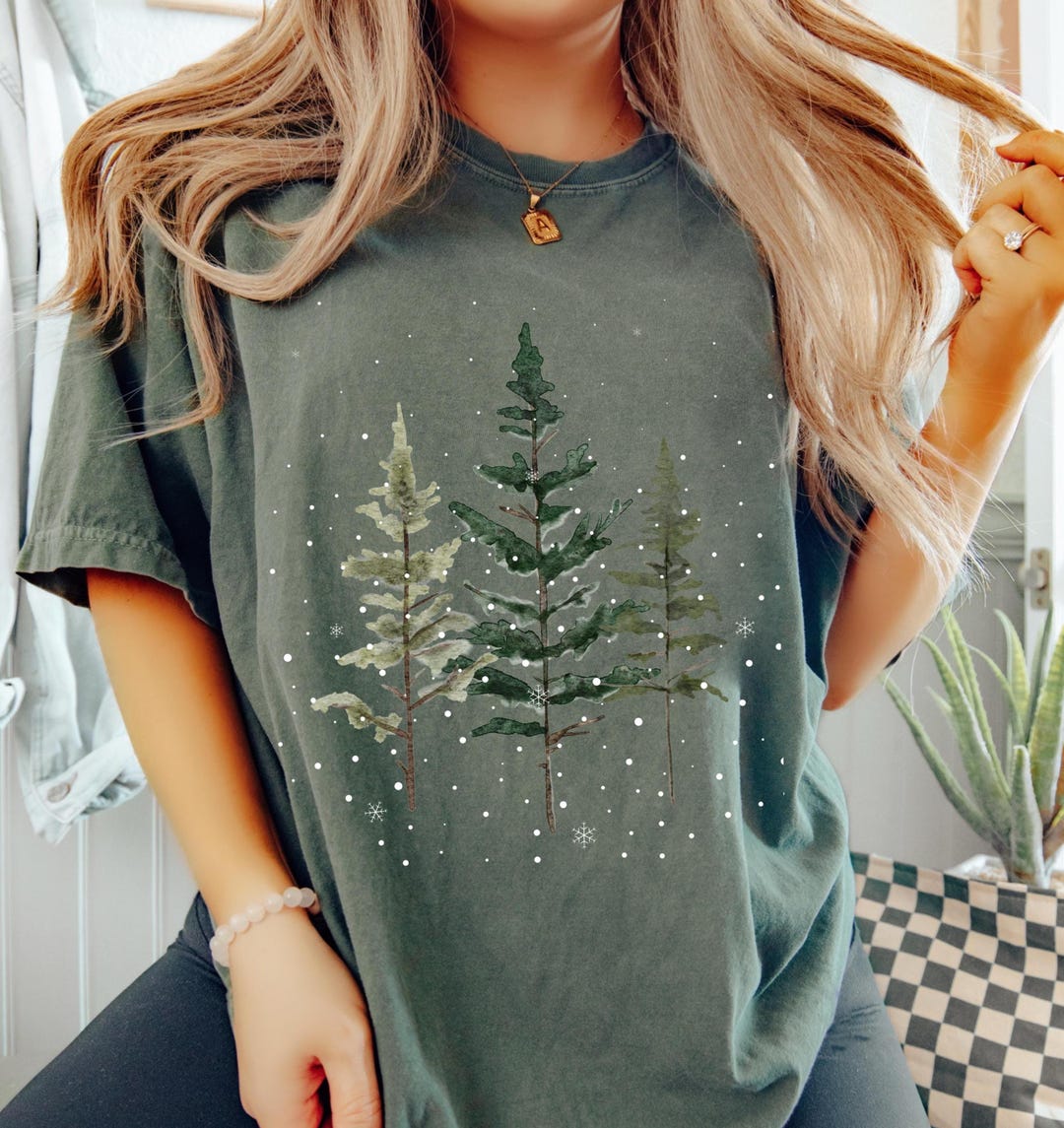 Winter Pine Trees Comfort Colors Shirt: Watercolor Graphic Tee - Etsy