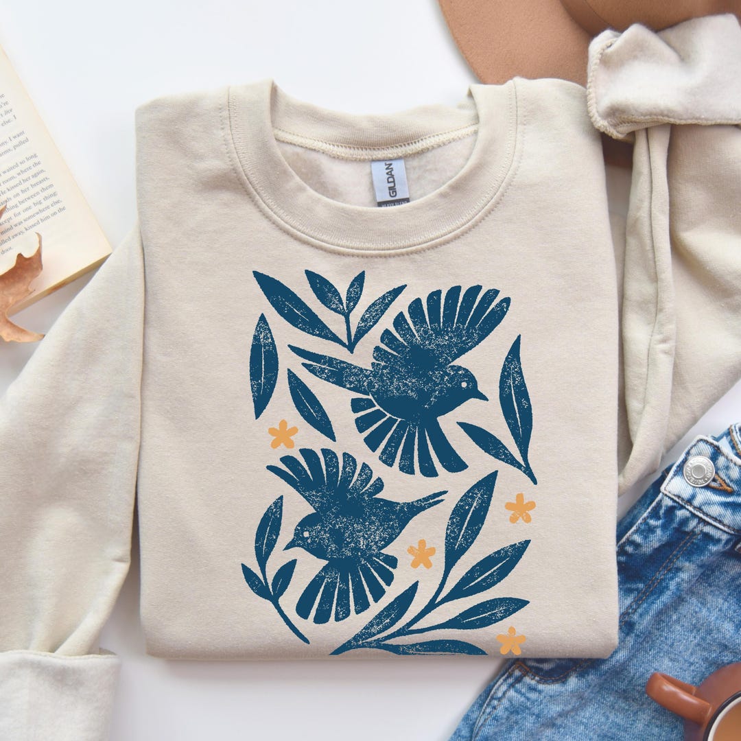 Retro Botanical Birds Sweatshirt: Unisex Crewneck, Soft Cotton Blend - Etsy