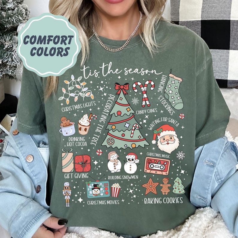 Comfort Colors Christmas Shirt, Tis the Season Retro Santa T-shirt ...