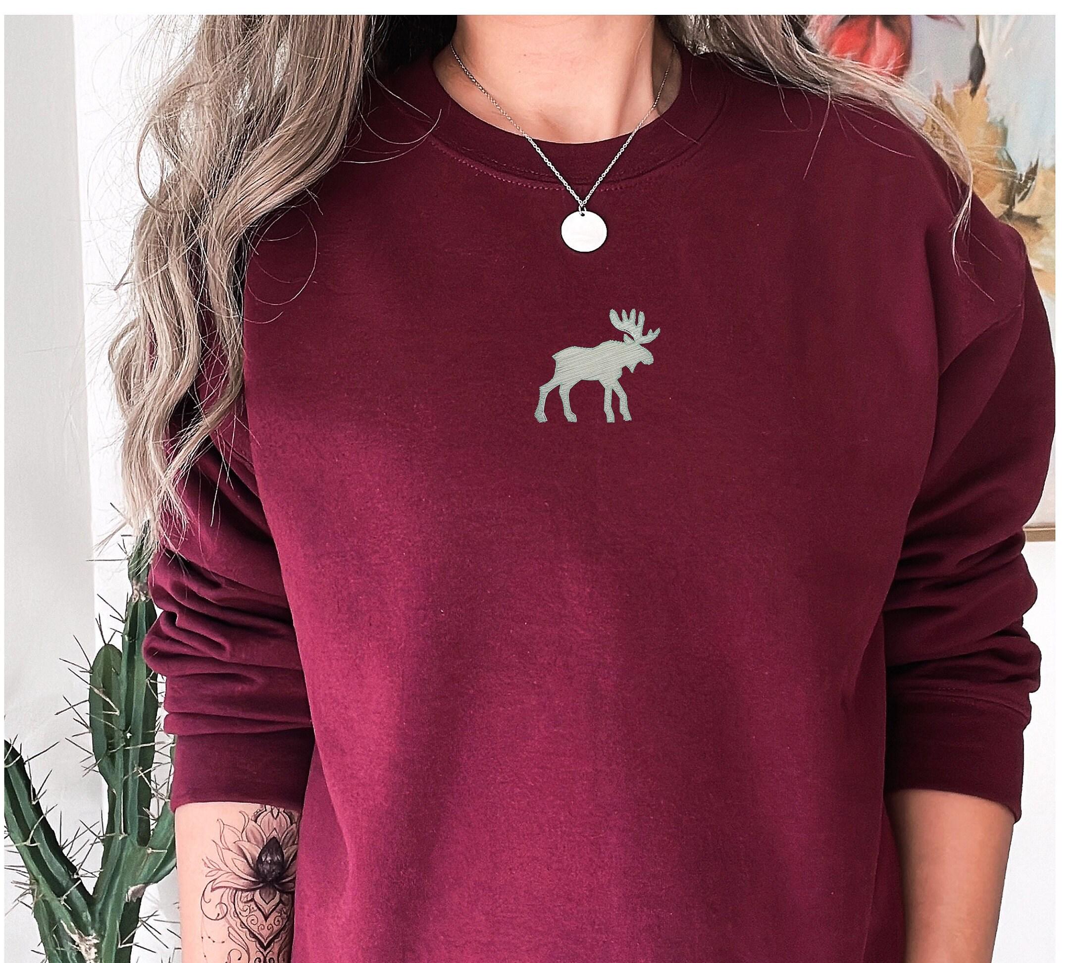 Embroidered Mini Moose Sweatshirt: Custom Color Unisex Crewneck - Etsy