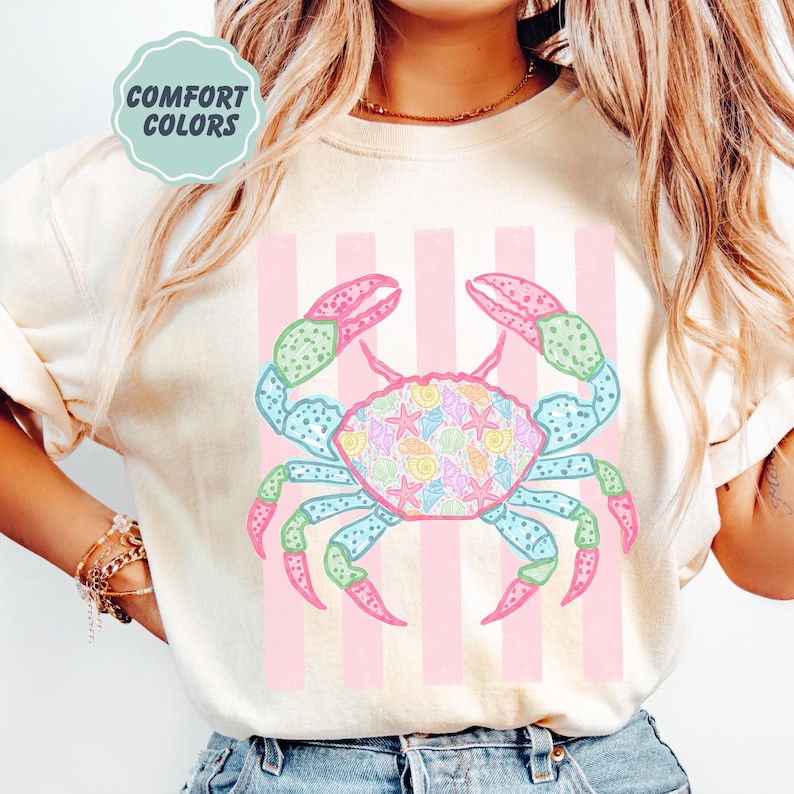 Comfort Colors Crab Shirt - Preppy Crab Graphic T-shirt - Boho Summer ...