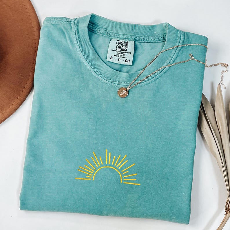 Embroidered Sun Comfort Colors T-shirt: Minimalist Summer Tee - Etsy