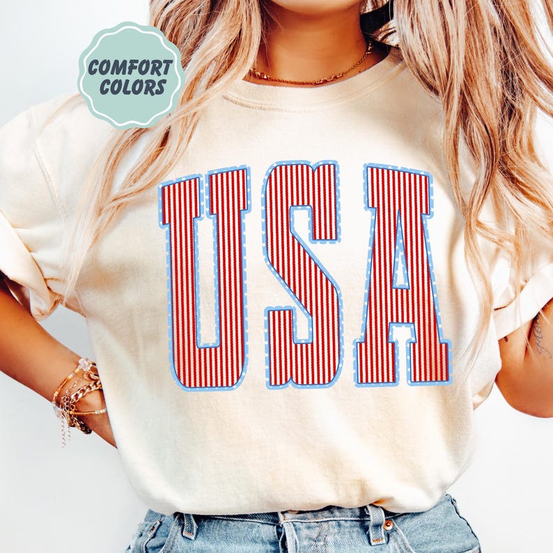 Comfort Colors USA Shirt - Cute Stripes USA Graphic Tee - Retro USA ...