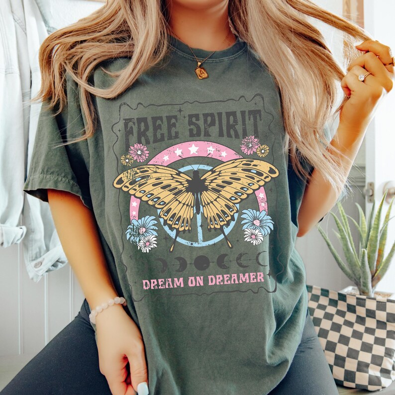 Comfort Colors Free Spirit Shirt - Retro Boho Summer Tee - Oversized ...