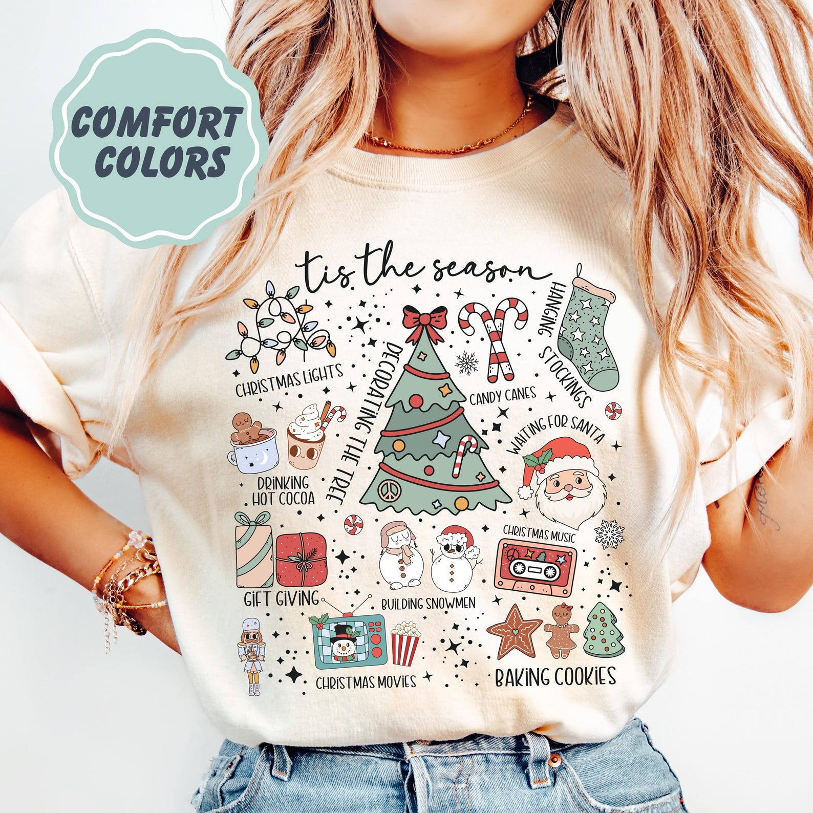 Comfort Colors Christmas Shirt, Tis the Season Retro Santa T-shirt ...