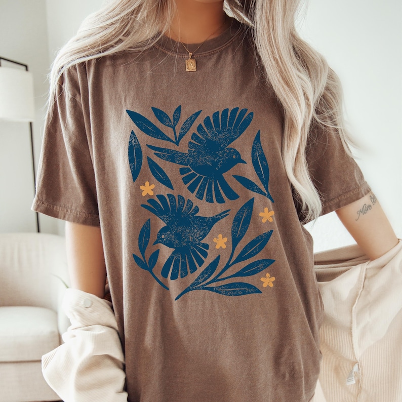 Comfort Colors Retro Botanical Birds Shirt - Vintage Bird Graphic Tee ...