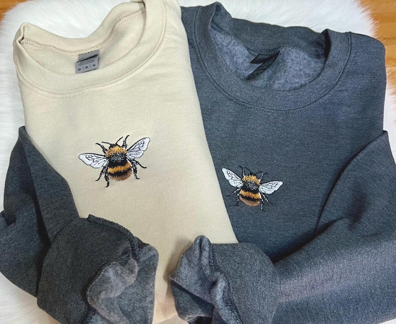 Embroidered Bee Sweatshirt: Cute Realistic Mini Bee Embroidery on the ...