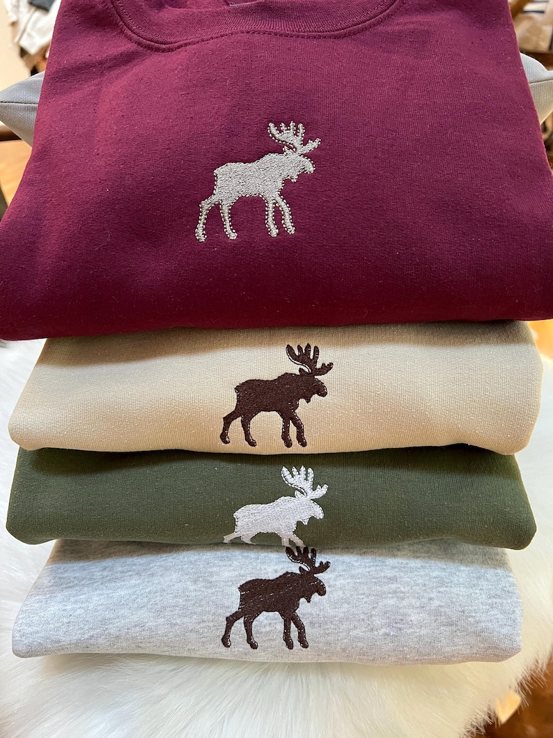 Embroidered Mini Moose Sweatshirt: Custom Color Unisex Crewneck - Etsy