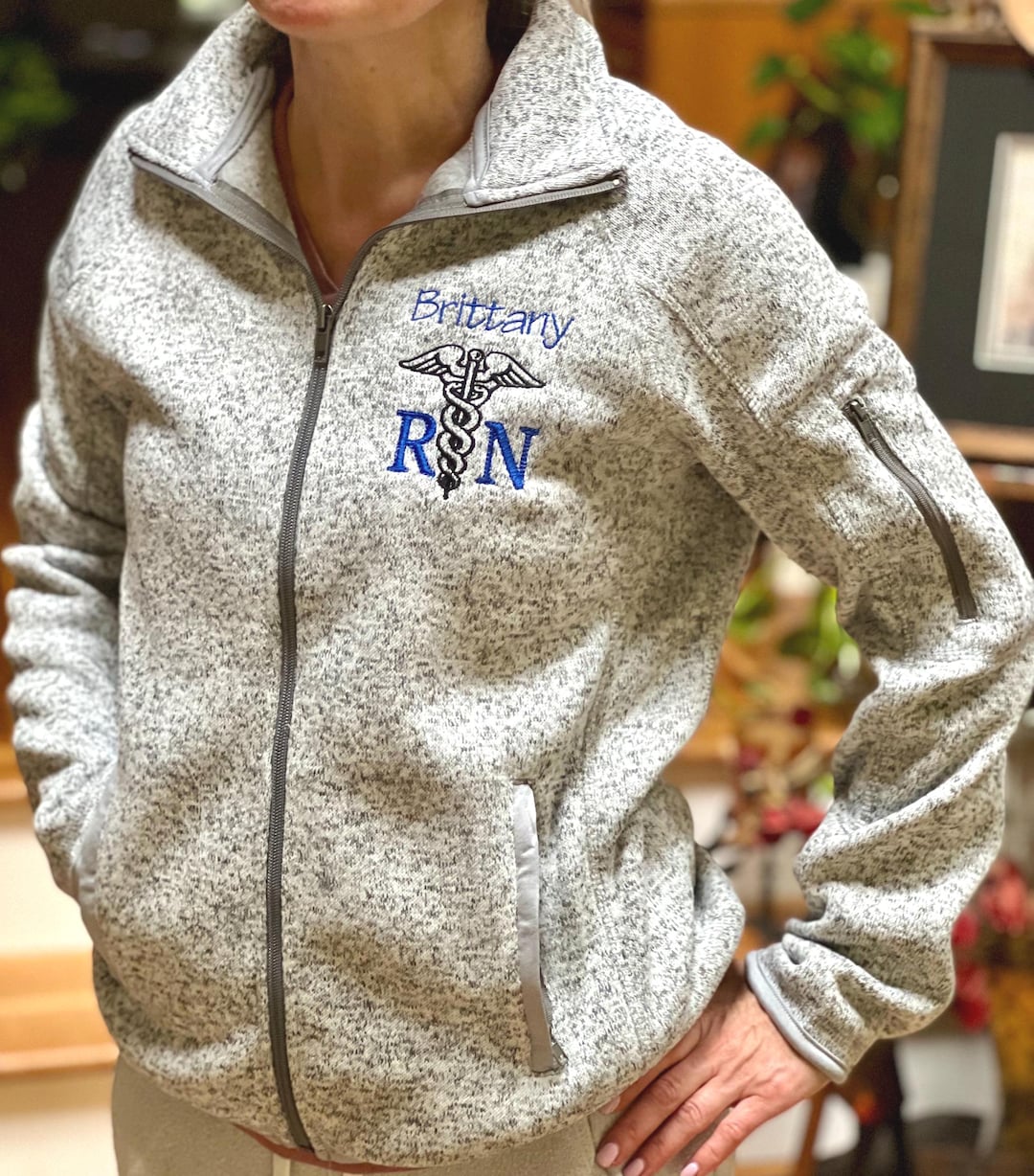 Custom Embroidered RN Fleece Jacket: Nurse Coat With Personalized Name ...