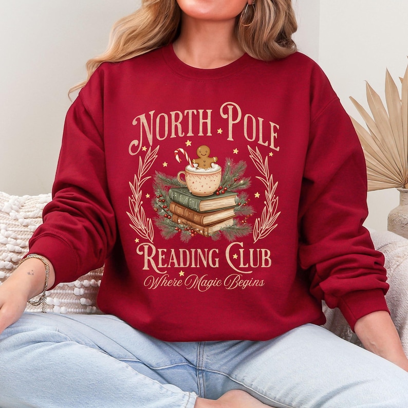 Christmas Sweatshirt North Pole Reading Club Retro Books and Coffee ...