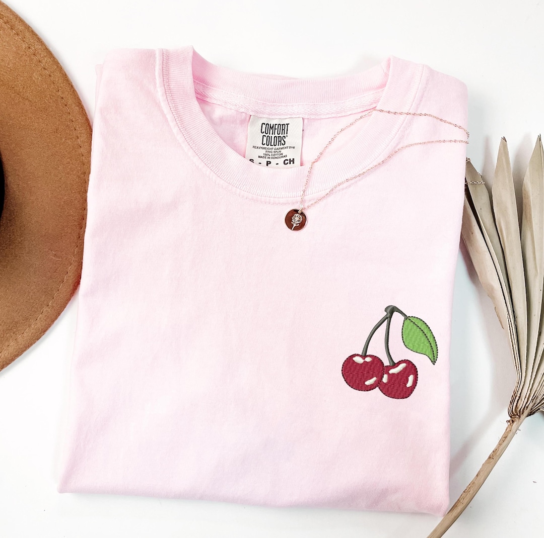Comfort Colors Embroidered Cherry Shirt, Cute Mini Cherries Tshirt ...