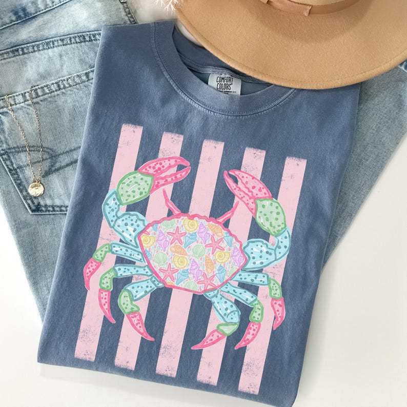 Comfort Colors Crab Shirt - Preppy Crab Graphic T-shirt - Boho Summer ...