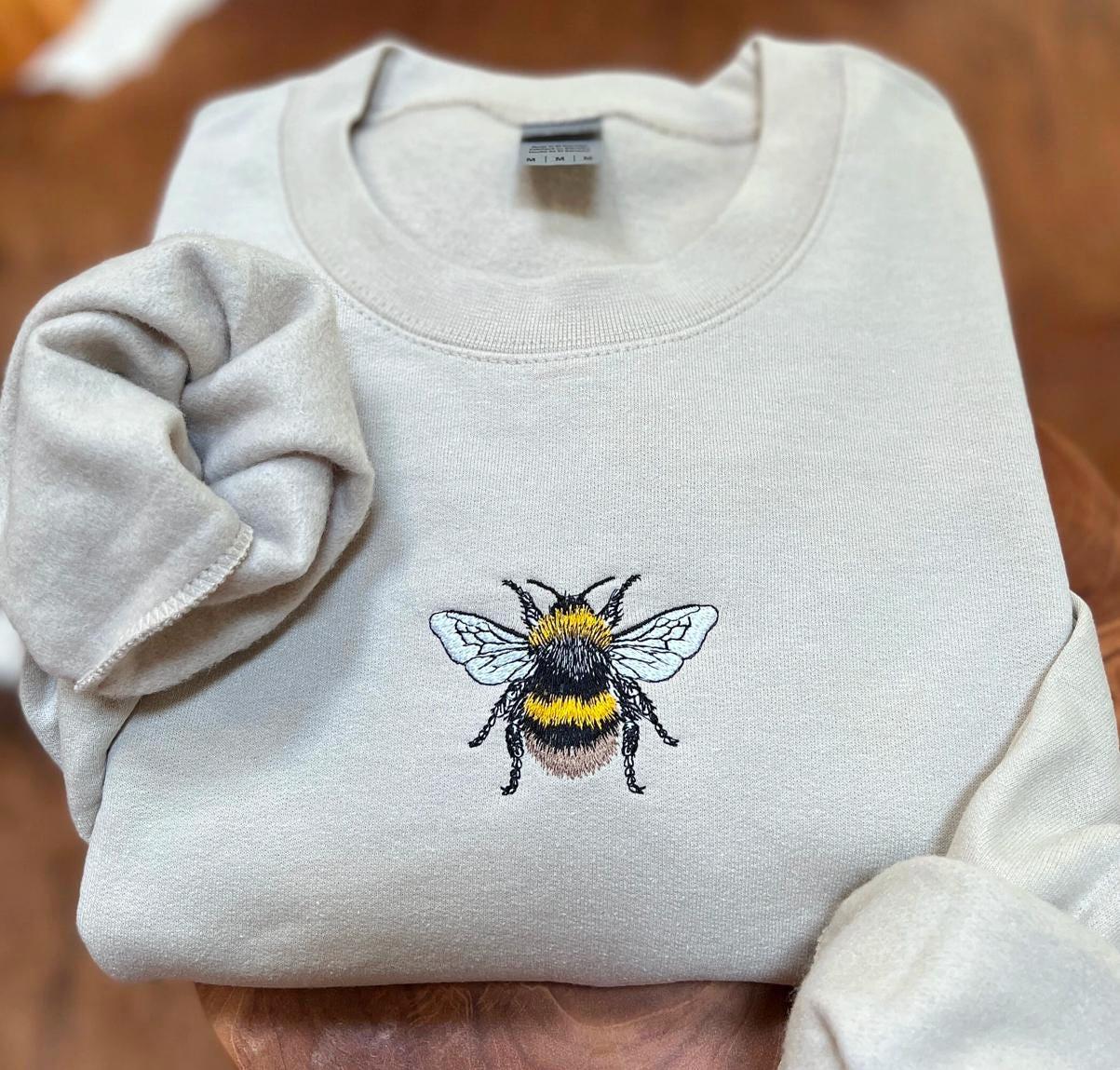Embroidered Bee Sweatshirt: Cute Realistic Mini Bee Embroidery on the ...