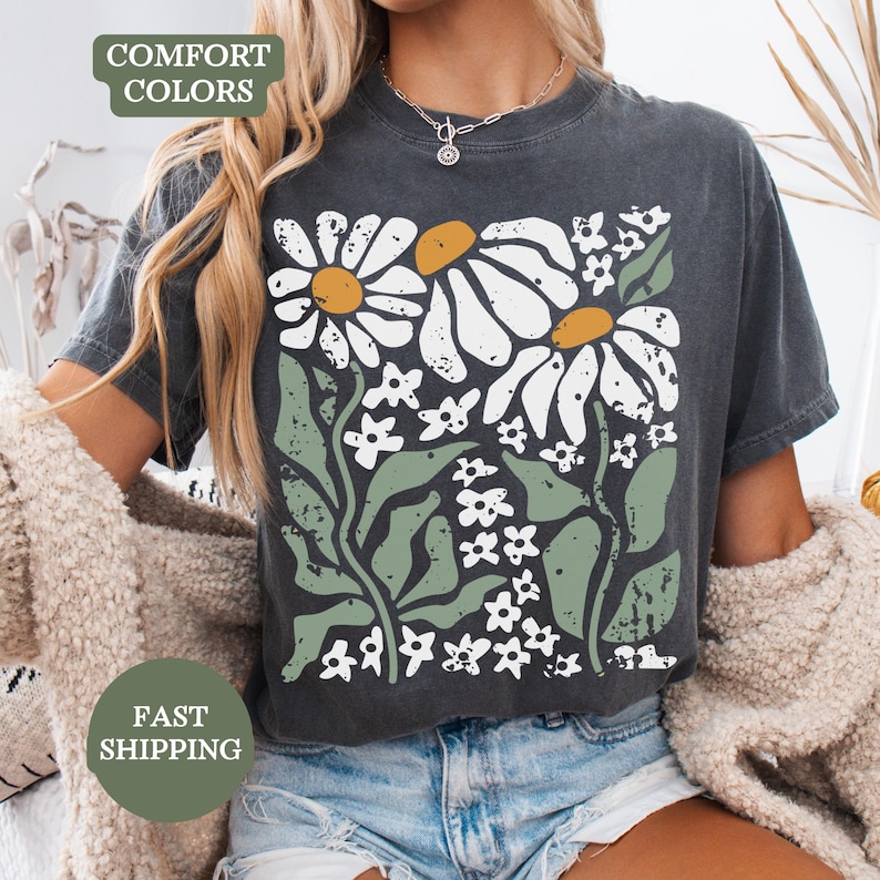 Boho Daisy Flower Comfort Colors Shirt: Retro Floral Graphic Tee - Etsy