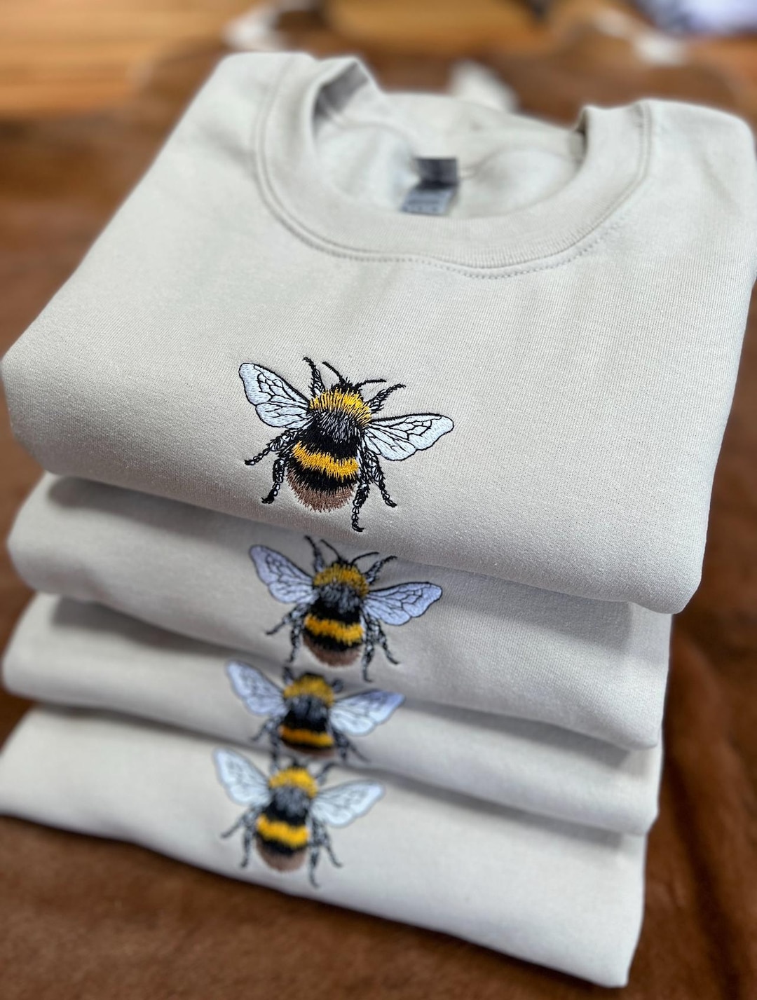 Embroidered Bee Sweatshirt: Cute Realistic Mini Bee Embroidery on the ...