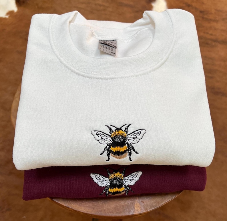 Embroidered Bee Sweatshirt: Cute Realistic Mini Bee Embroidery on the ...