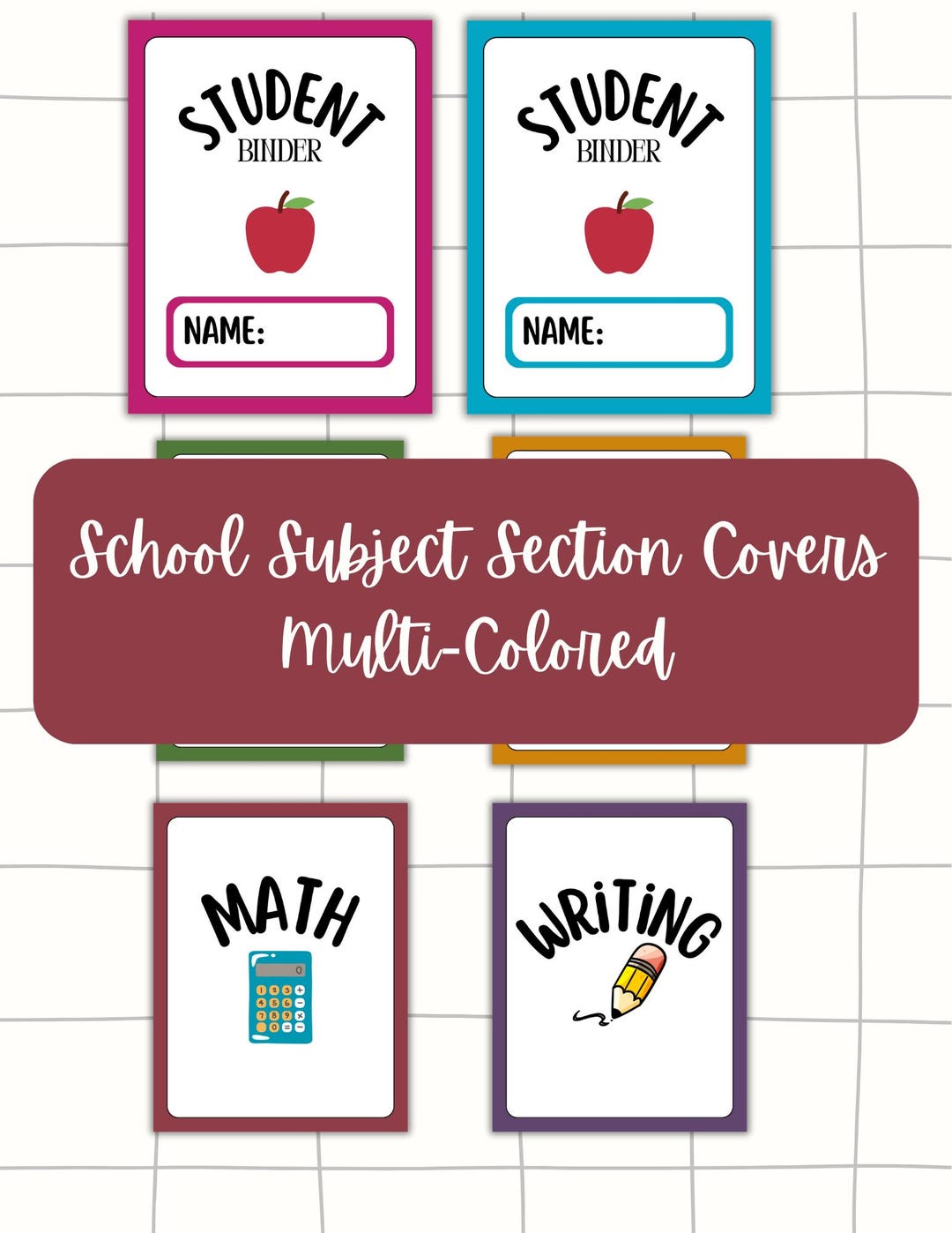 School Subject Binder Section and Divider Covers Multi-colored Pattern ...